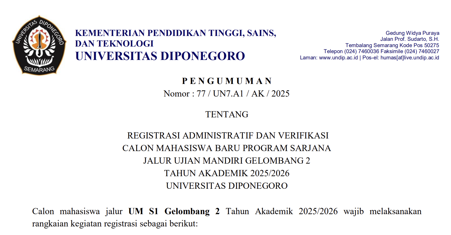 Registrasi Administratif dan Verifikasi Calon Mahasiswa Baru Program ...